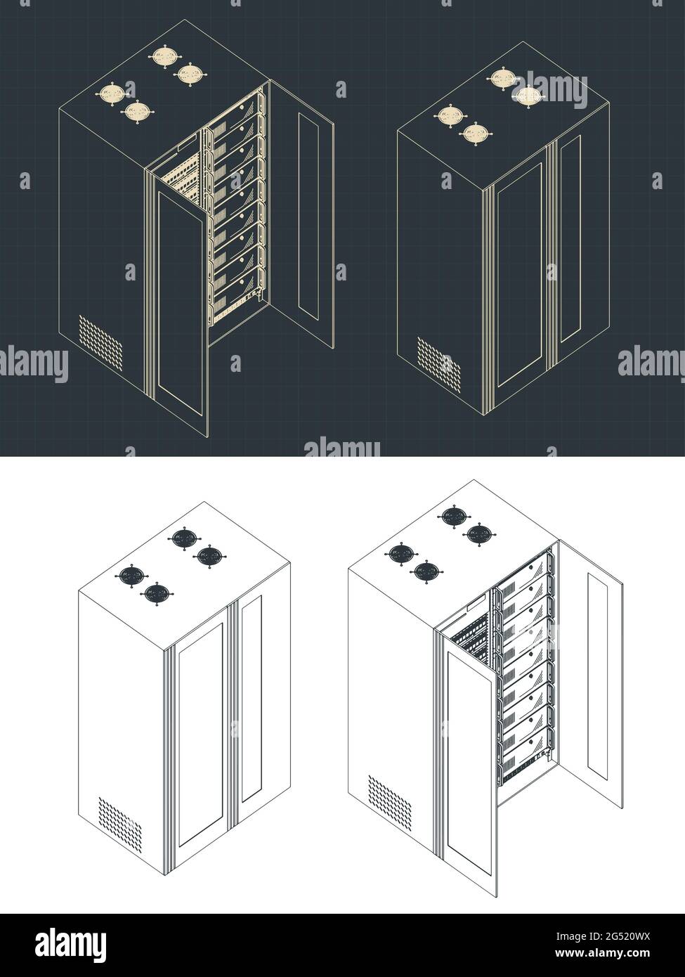 Stylized vector illustration of isometric drawings of server rack Stock ...