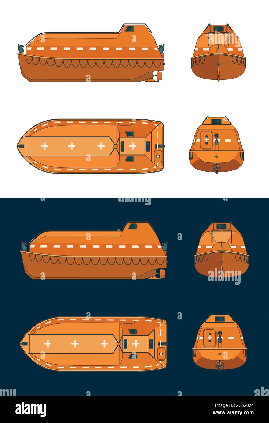 Stylized vector illustration of color blueprints of Lifeboat Stock ...