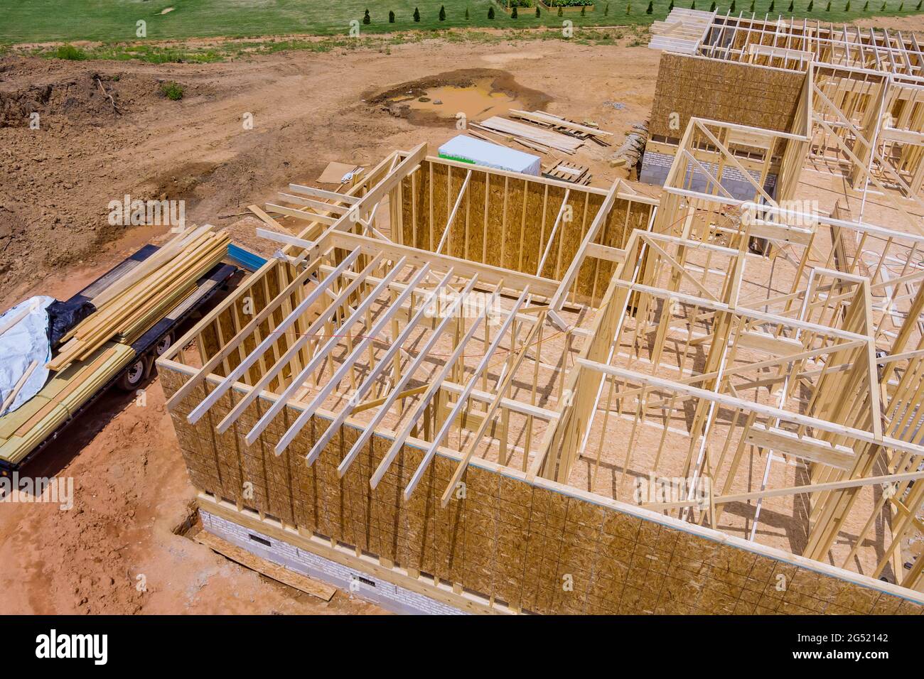 New home construction framing of a house under construction Stock Photo ...