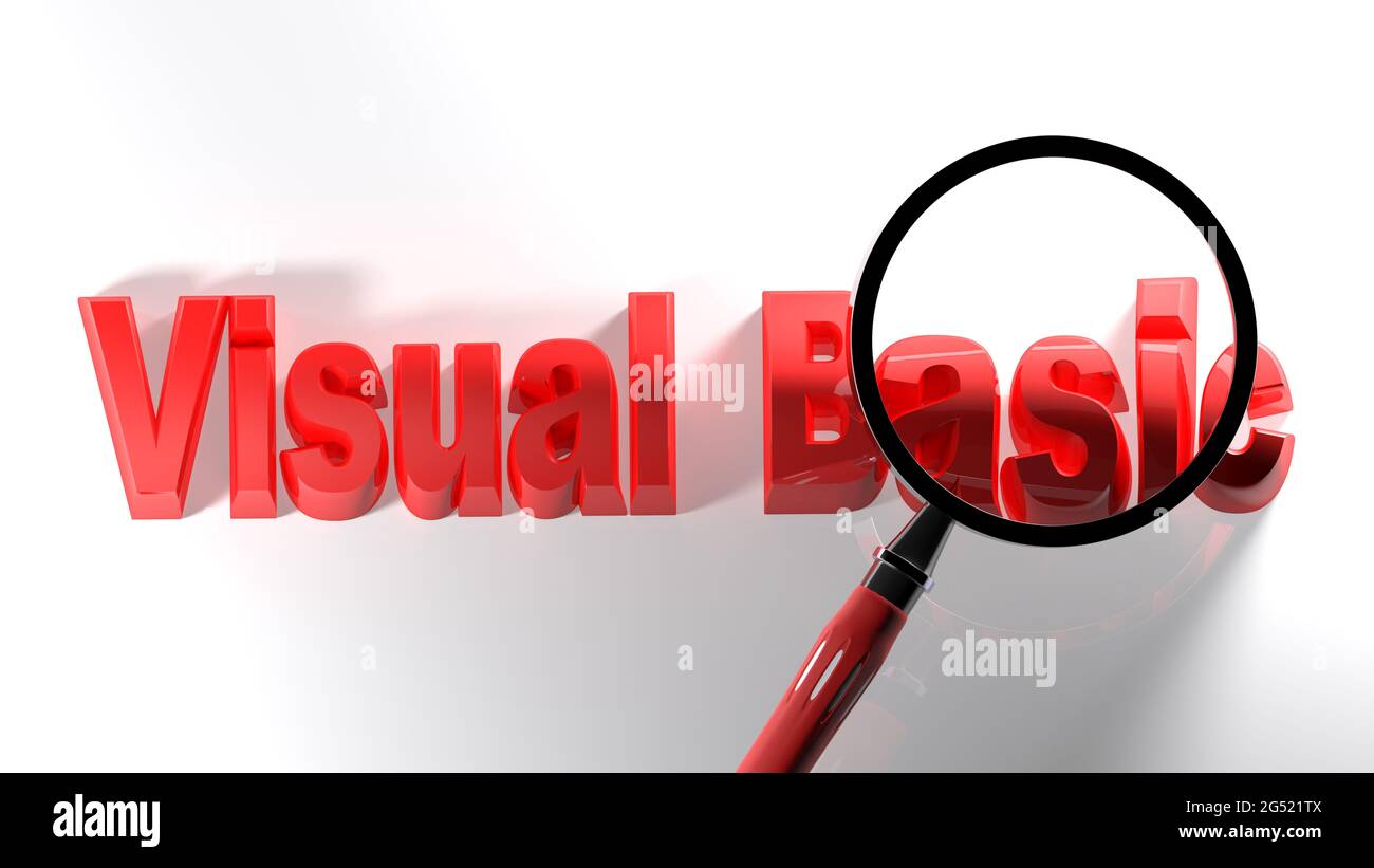 Visual Basic red write on white background, under a magnifier lens - 3D ...