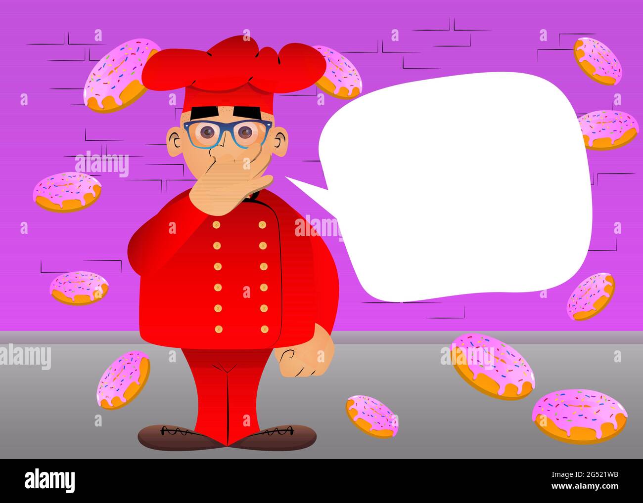 Fat male cartoon chef in uniform holding his nose because of a bad ...