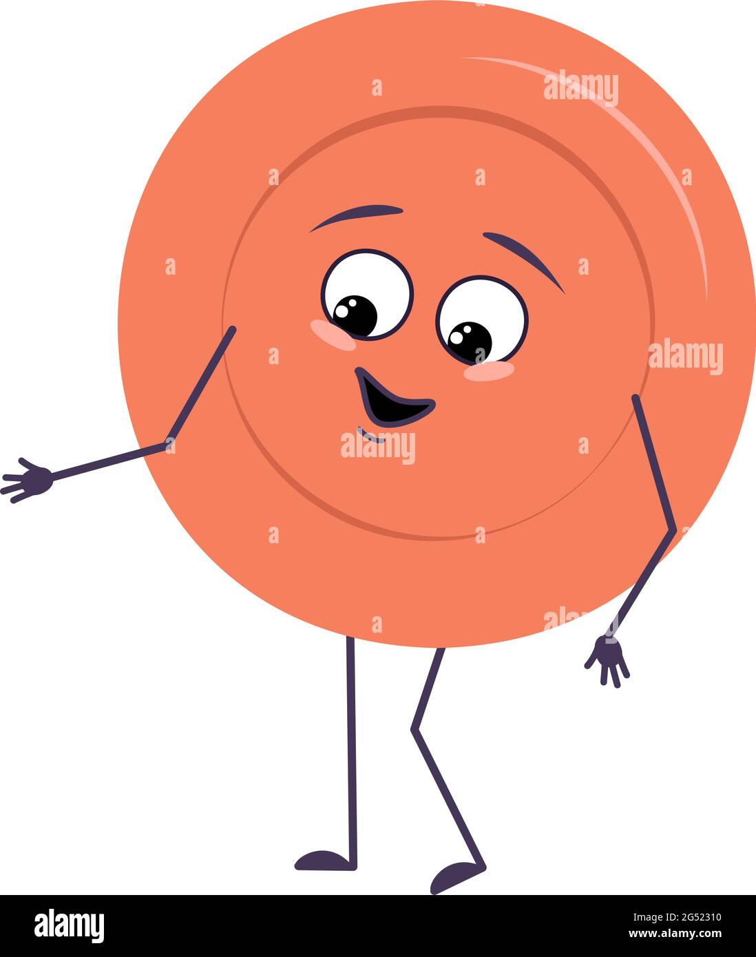 Cute plate character with joy emotions, smile face, happy eyes, arms ...