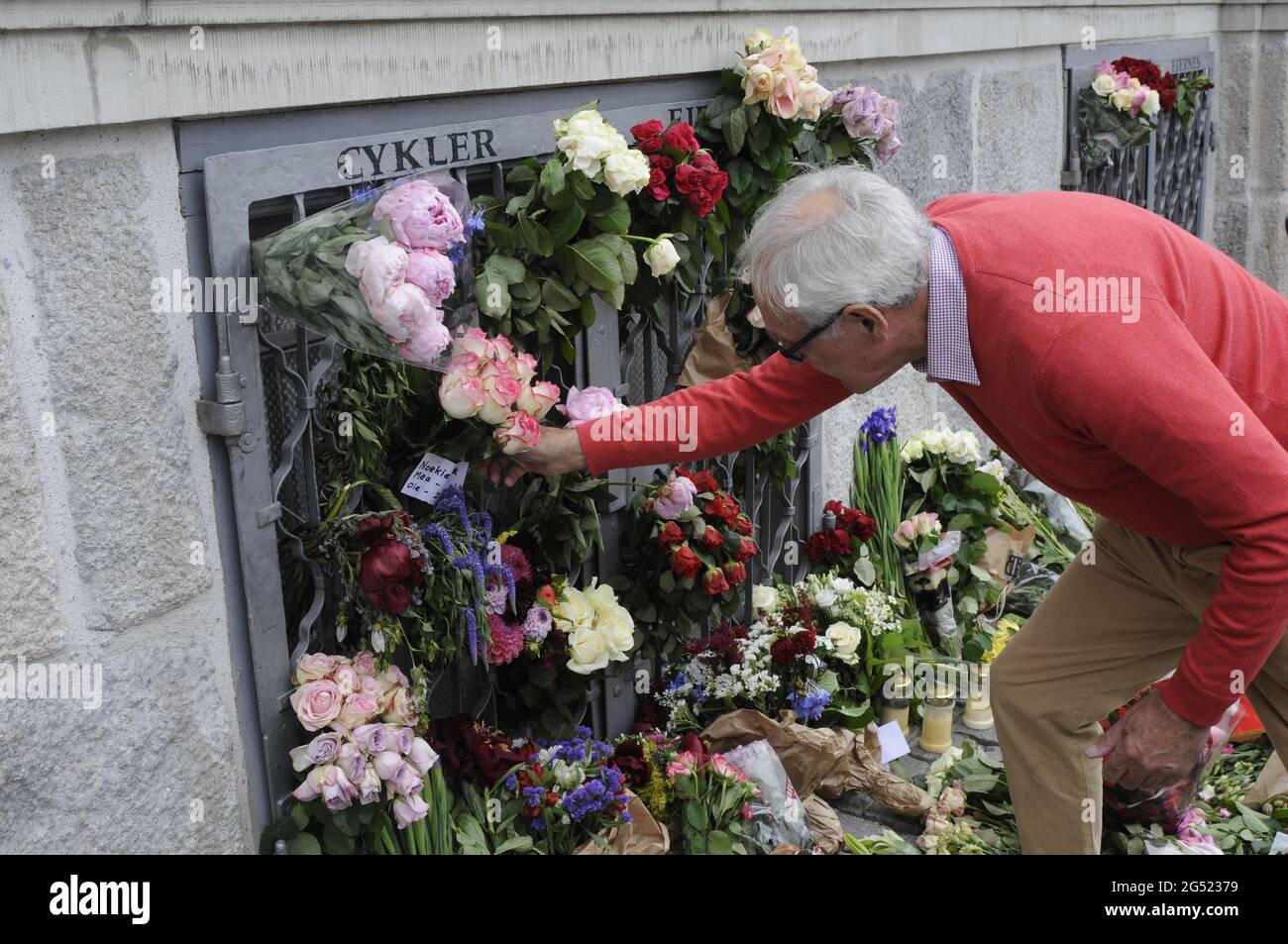 Copenhagen Denmark 16 July 2016-European union and French flags at half ...