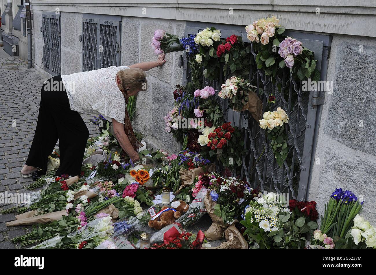 Copenhagen Denmark 16 July 2016-European union and French flags at half ...