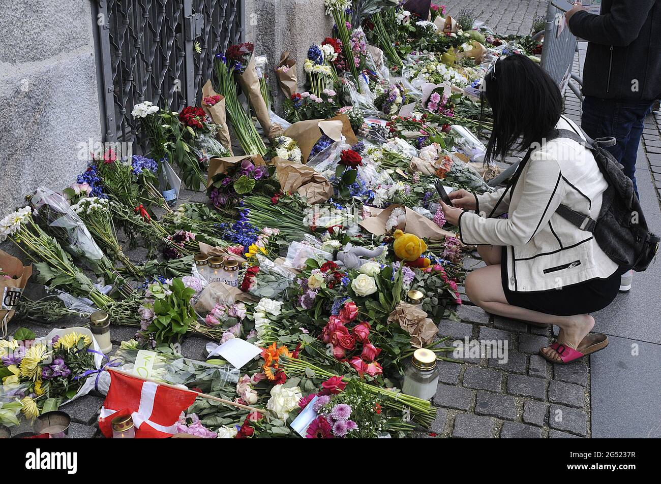 Copenhagen Denmark 16 July 2016-European union and French flags at half ...