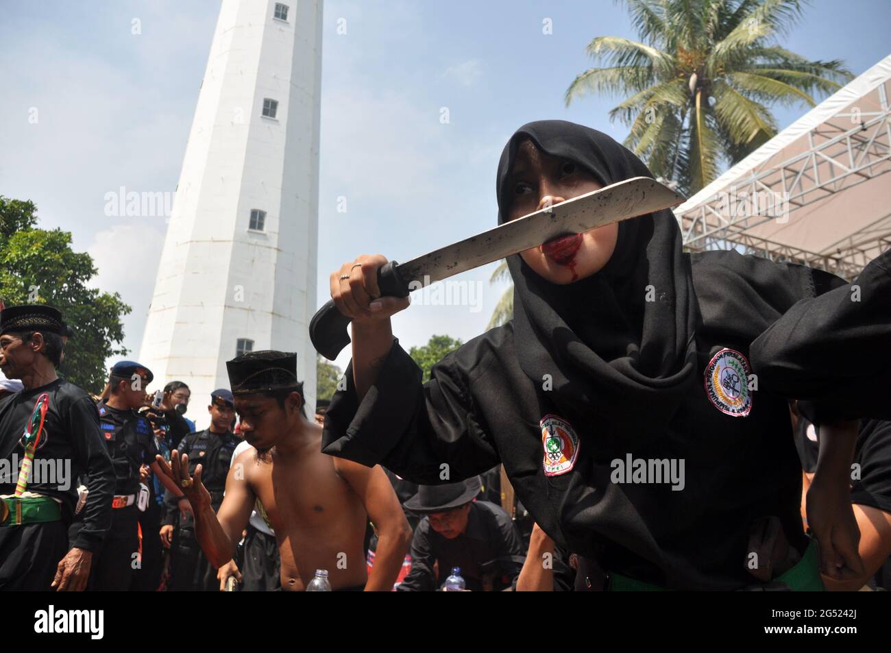 Banten, Indonesia - August 8, 2014 : The participants are doing a debus ...
