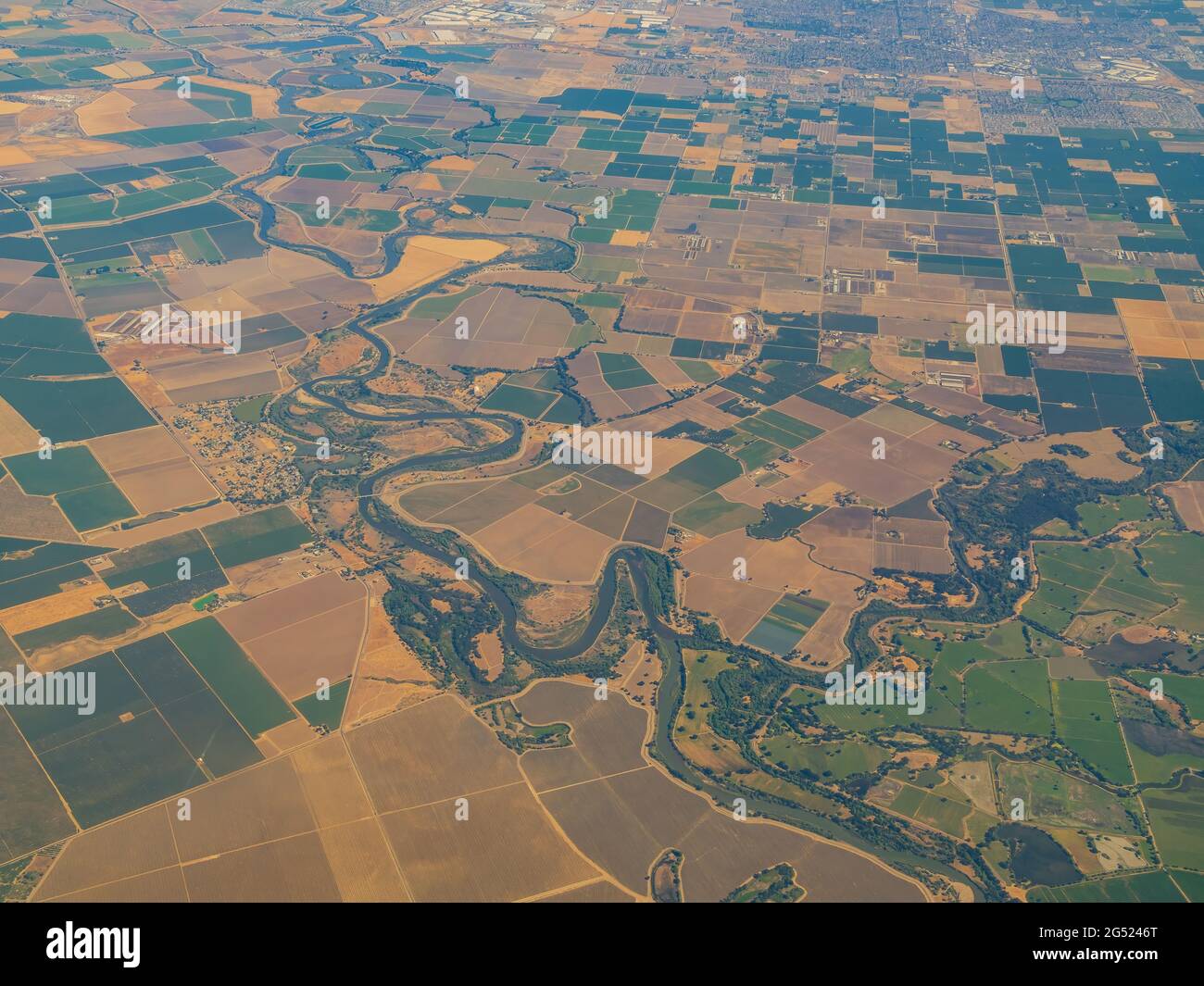Aerial view of the San Joaquin River and Manteca area at California ...