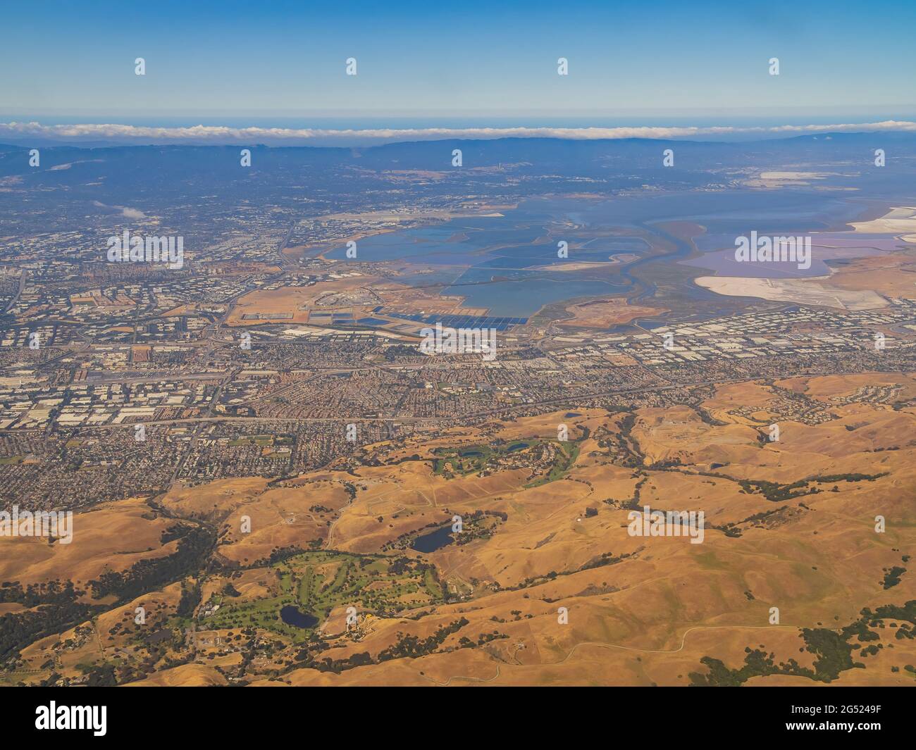 Aerial view of the San Jose area and Ed R. Levin County Park at ...