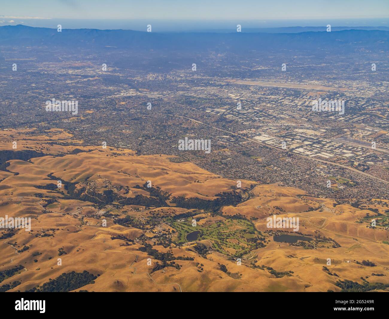 Aerial view of the San Jose area and Ed R. Levin County Park at ...