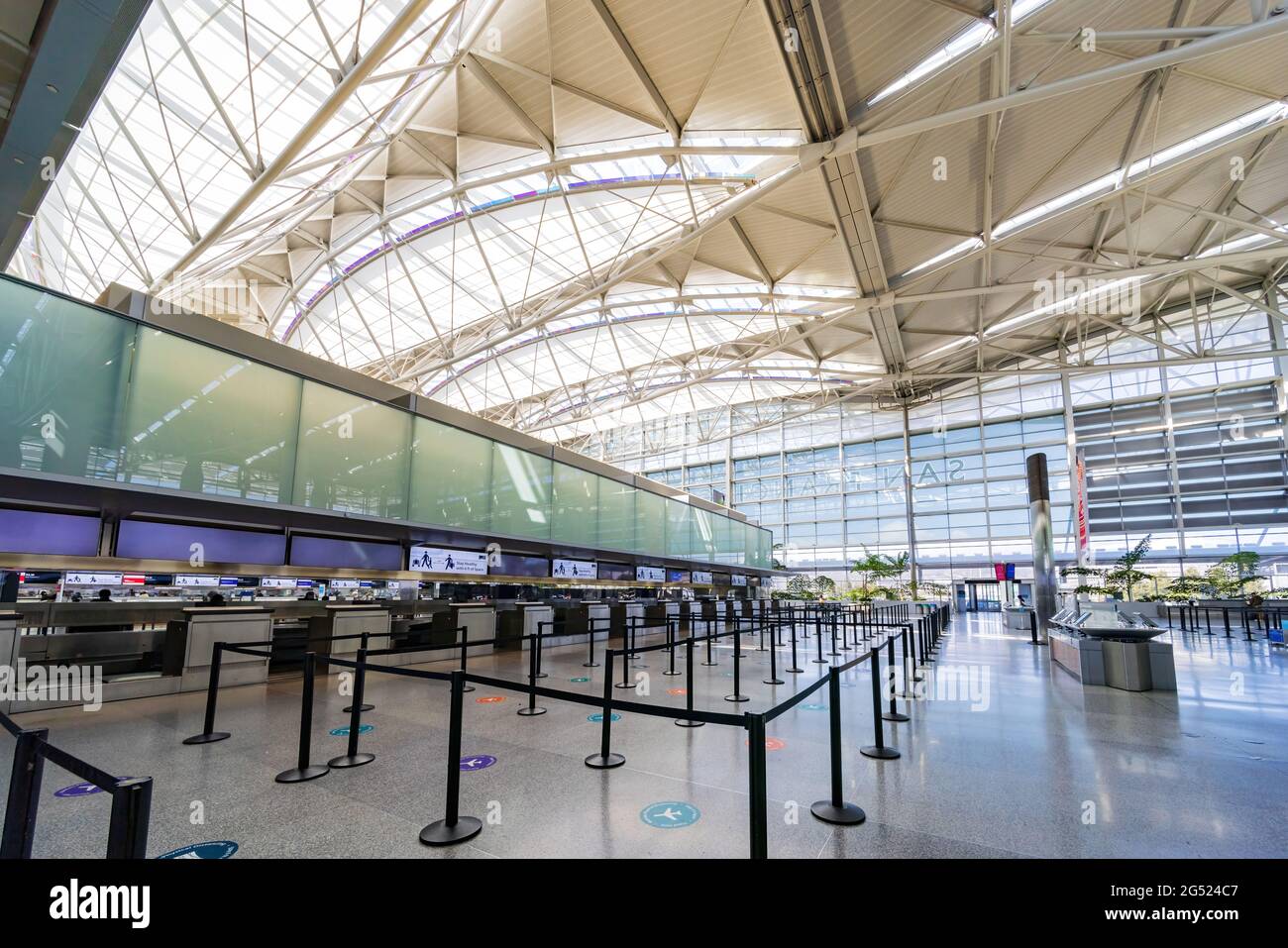 San Francisco, MAY 19, 2021 - Check in counter of the airport Stock ...