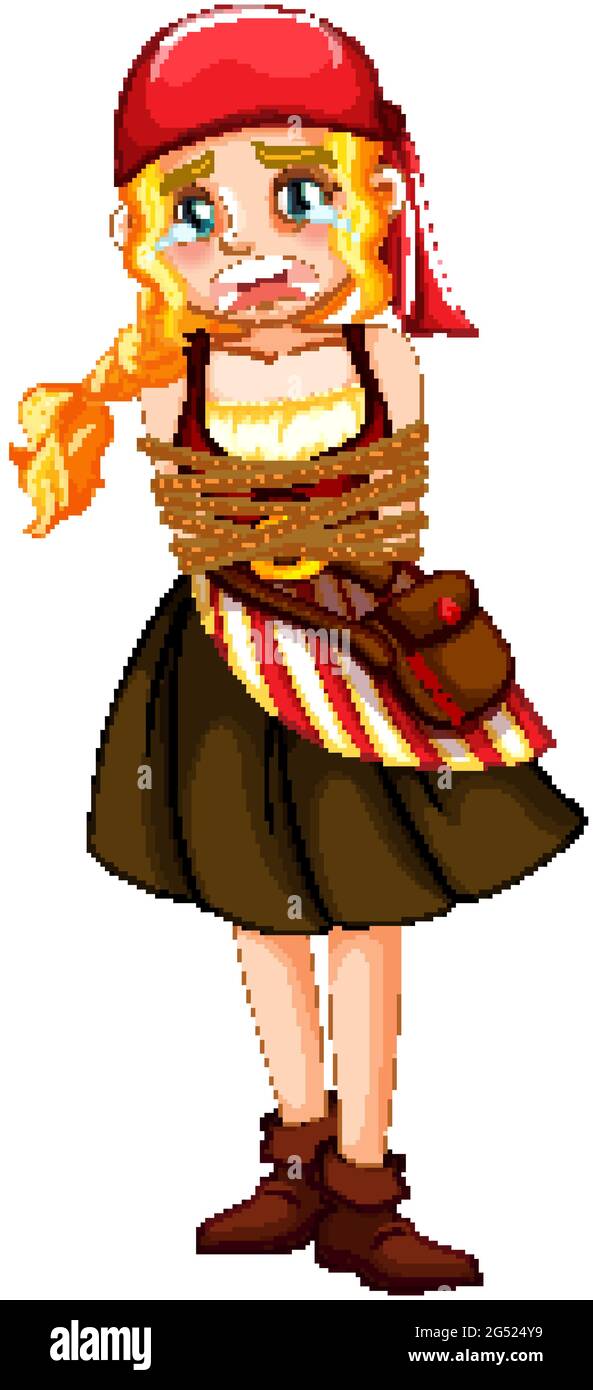 A pirate woman got rope around her body cartoon character isolated ...