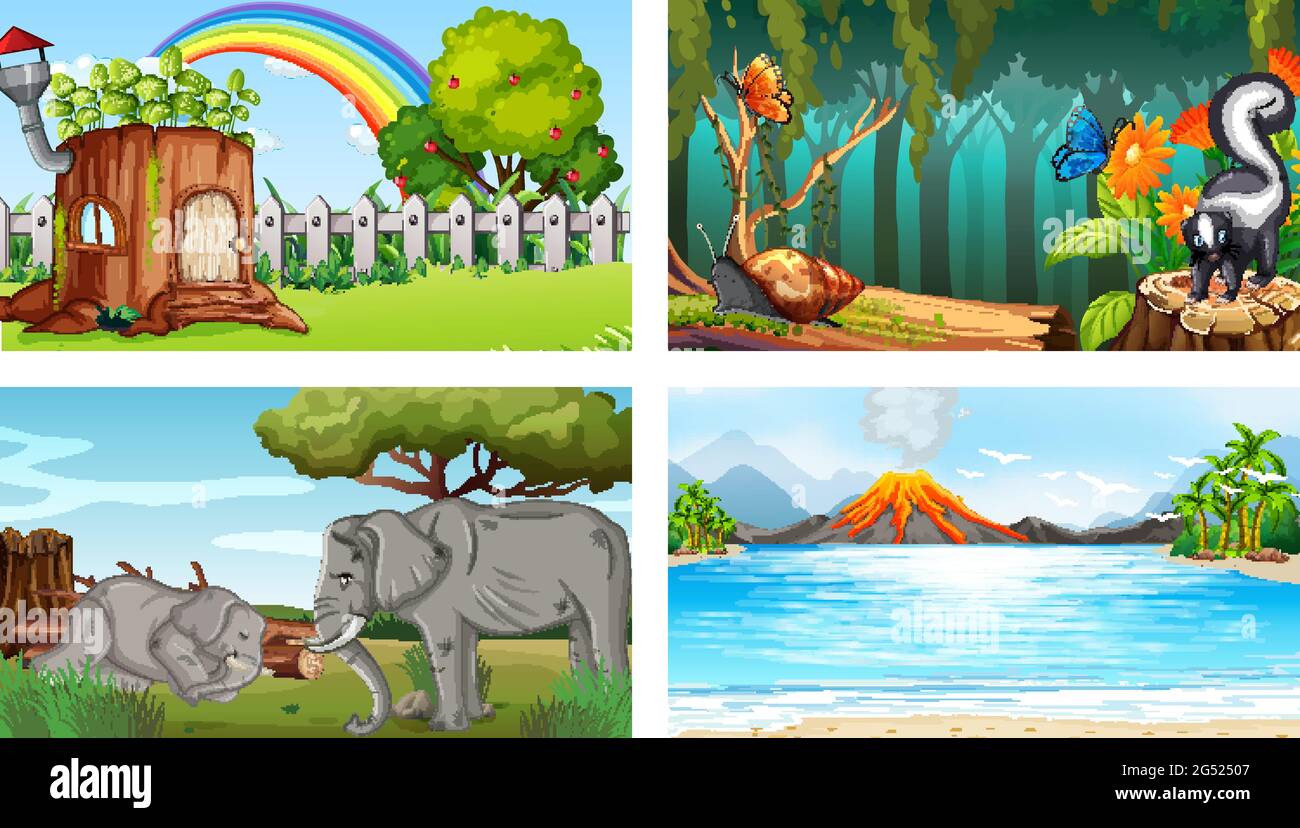 Four different nature horizontal scene illustration Stock Vector Image ...