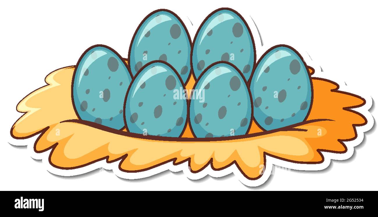 Sticker design with eggs in bird nest isolated illustration Stock ...