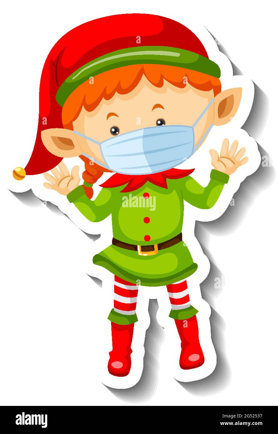 A sticker template with Cute elf wearing mask illustration Stock Vector ...