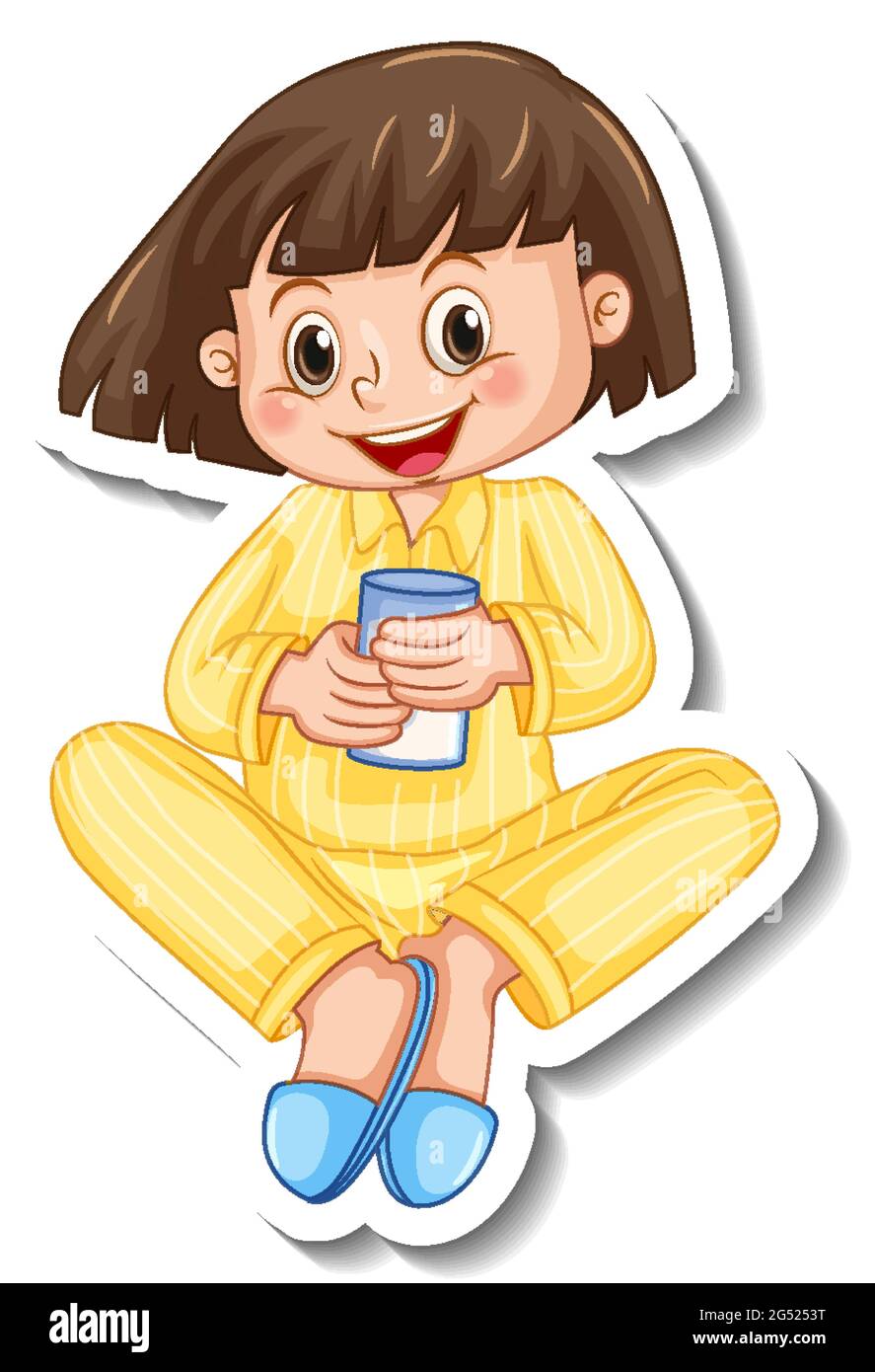 Sticker template with a girl cartoon character isolated illustration ...