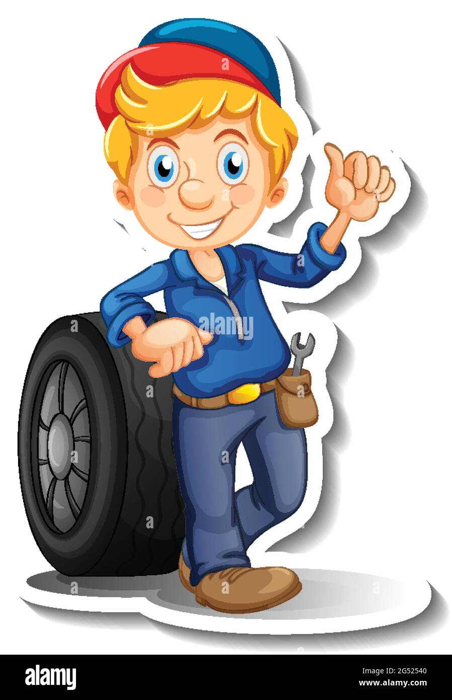 Sticker design with auto mechanic cartoon character illustration Stock ...