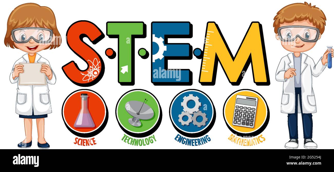 STEM education logo with children cartoon character illustration Stock ...