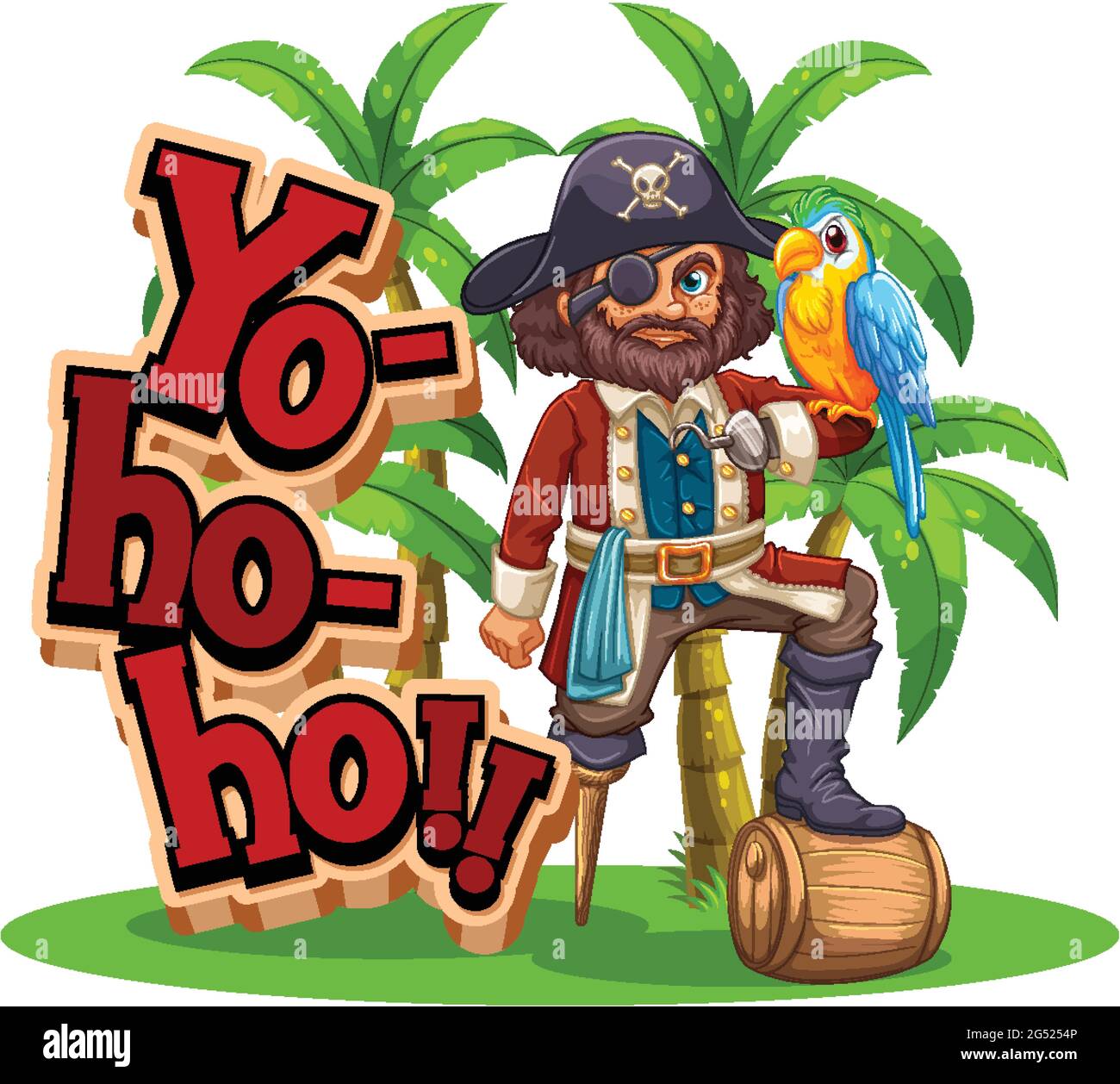 Yo Ho Ho font banner with a pirate man cartoon character illustration ...