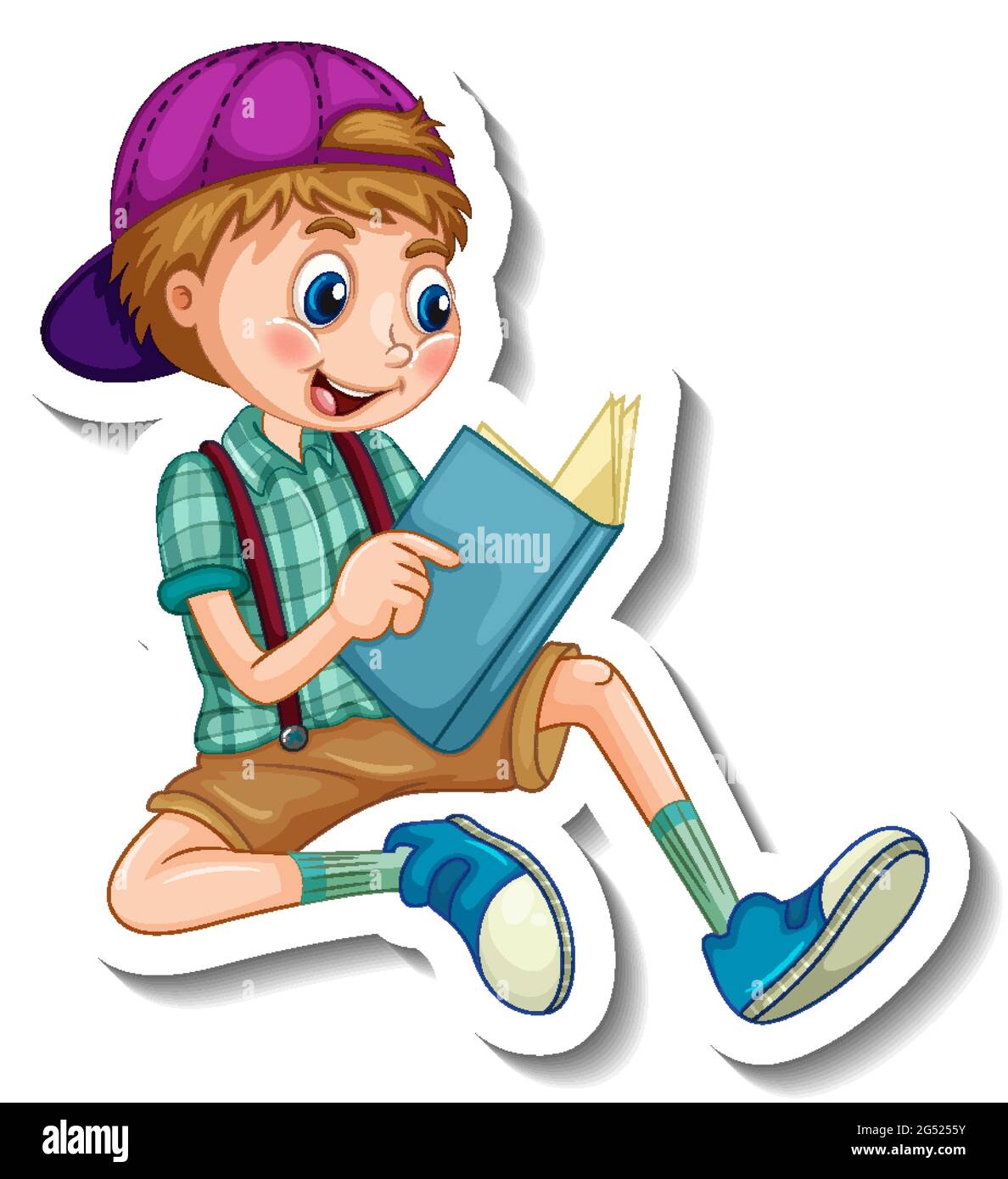 Sticker template with a boy cartoon character isolated illustration ...