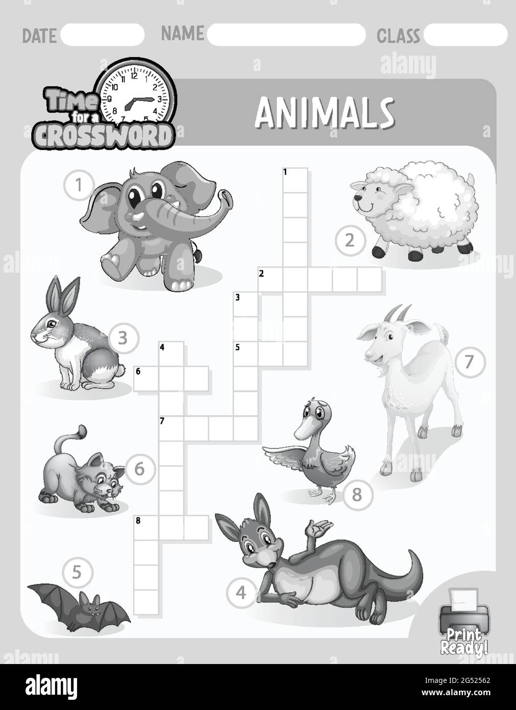 Crossword puzzle game template about animals illustration Stock Vector ...