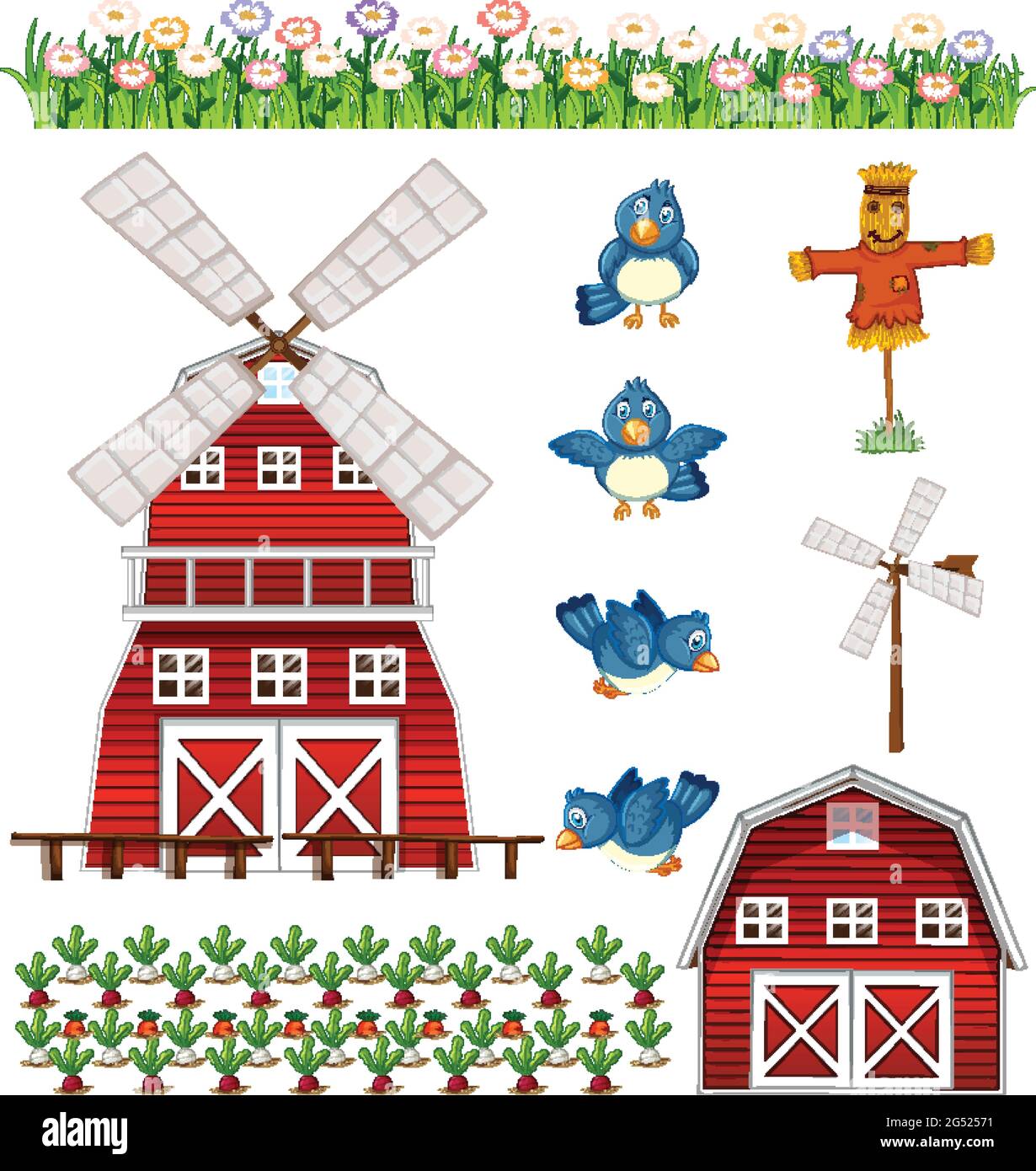 Farm element set isolated on white background illustration Stock Vector ...