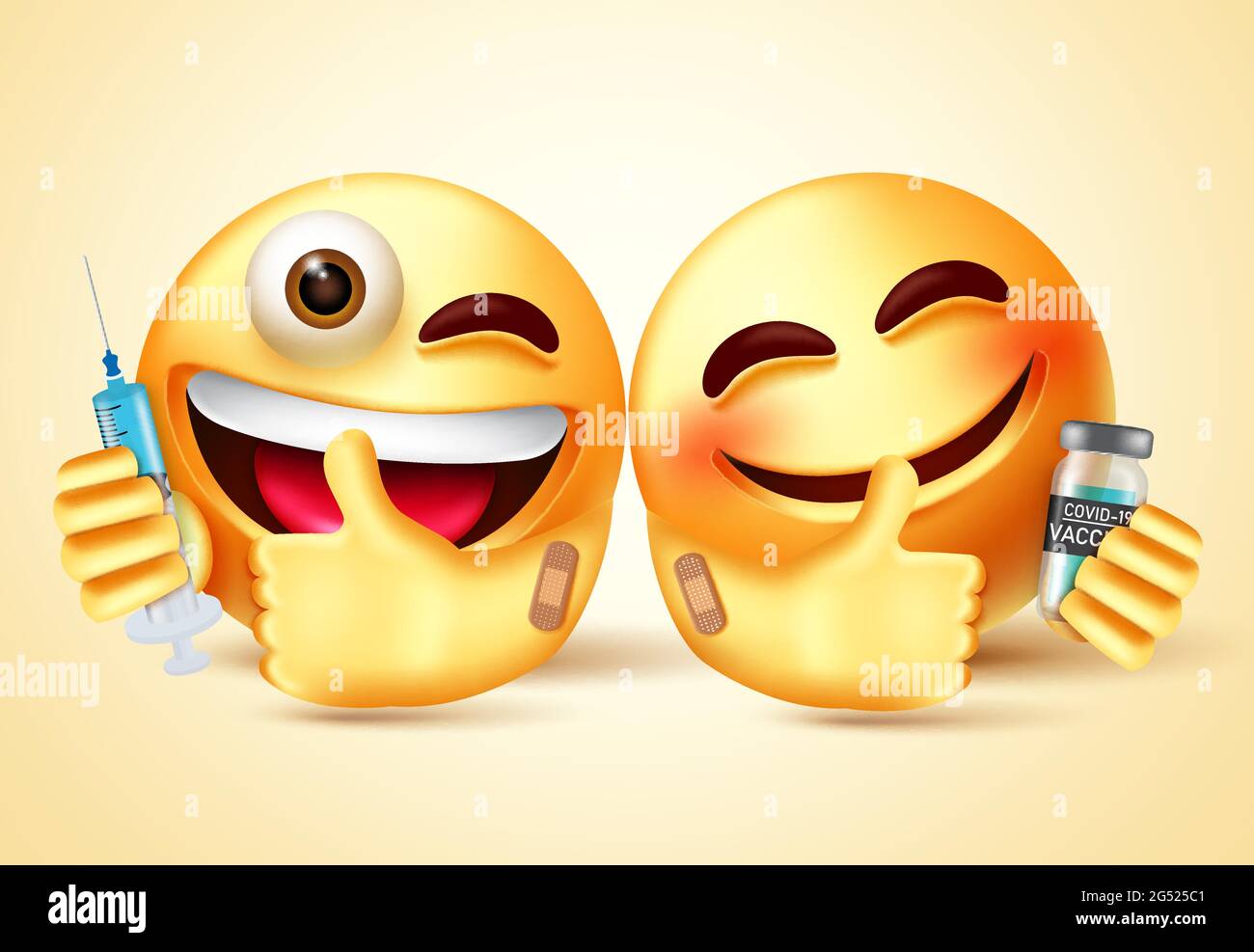 Smiley covid-19 vaccine vector banner design. Emoji 3d vaccinated ...