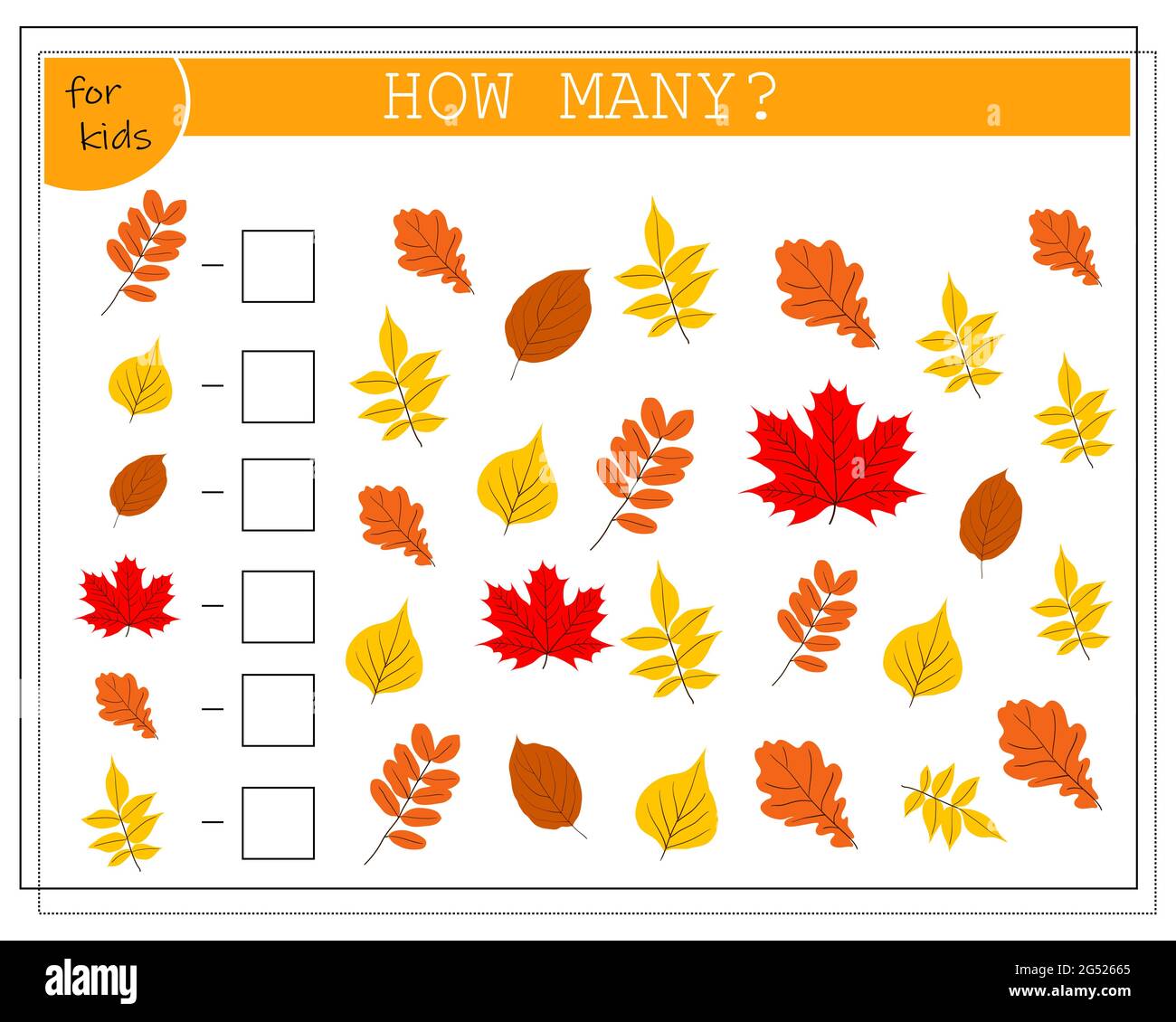 Math game for kids count how many there are in total. autumn leaves of ...