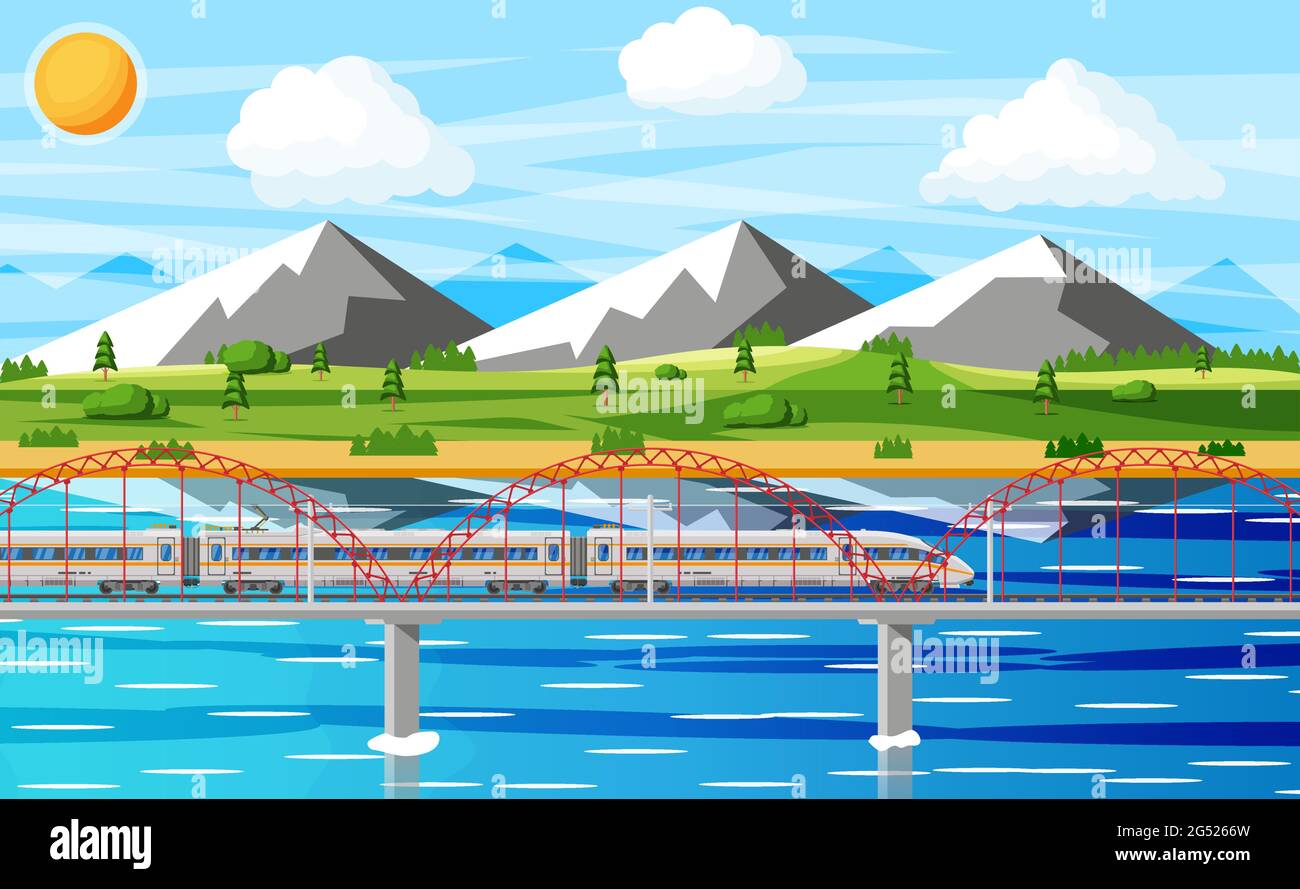 Train and Landscape with Mountain Stock Vector Image & Art - Alamy