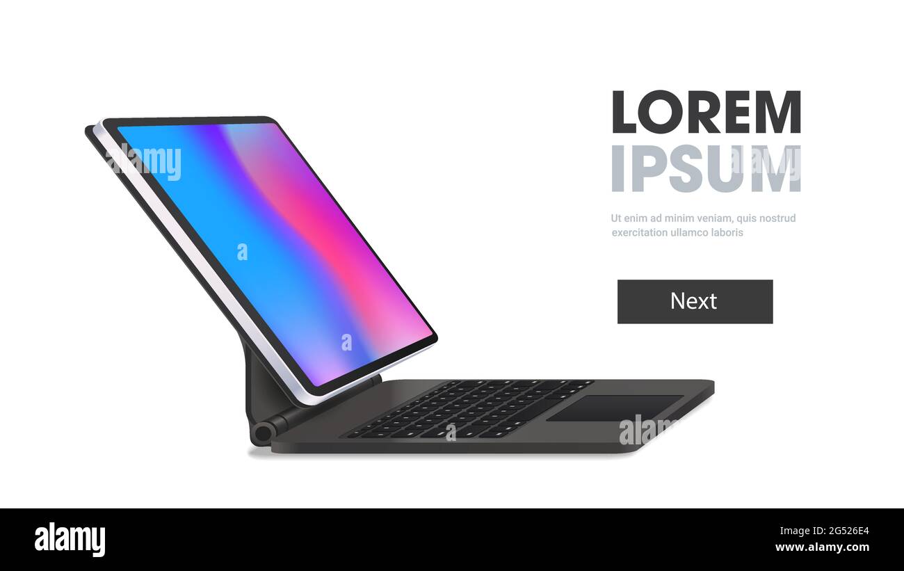 modern tablet computer with keyboard and colored screen isolated on ...