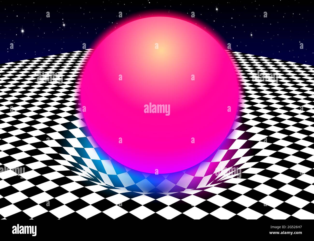 Abstract checkered board background with red ball and gravity effect on ...