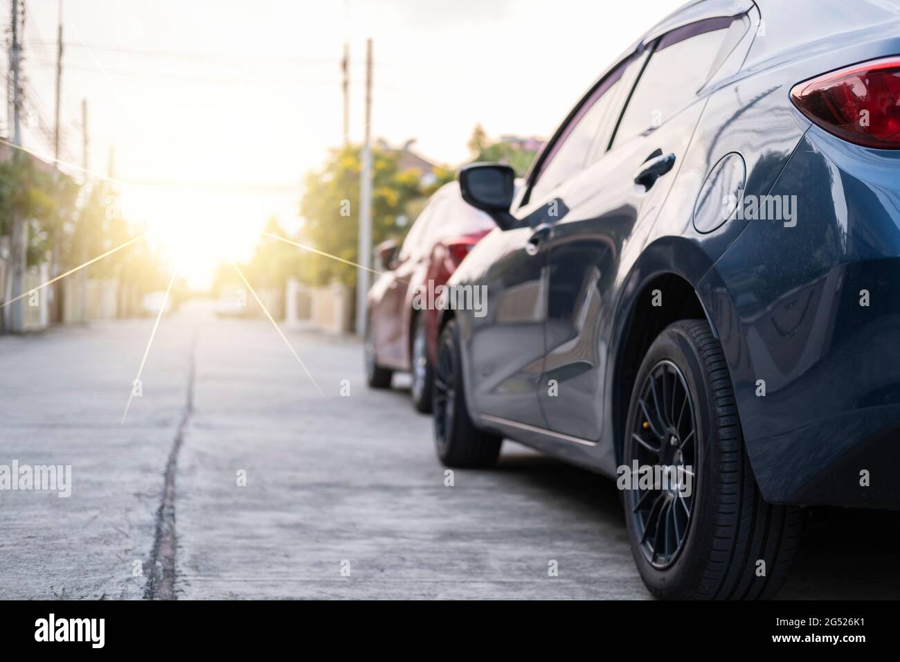 close up car on street automotive roadtrip on sunset background for ...