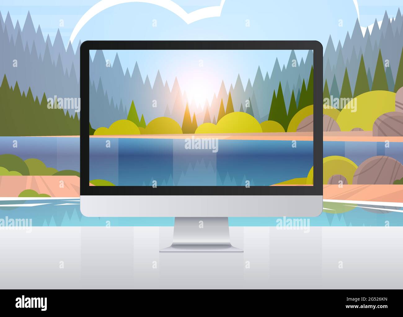 transparent monitor screen landscape background realistic gadgets and ...