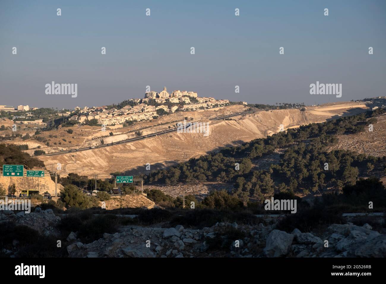 View of Maaleh Adumim or Maale Edumim an urban Israeli settlement and a ...