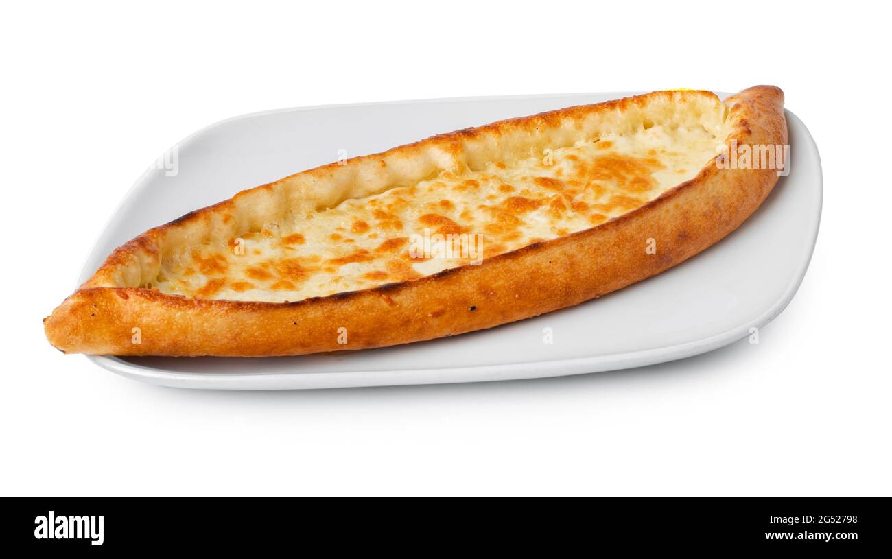 Turkish boat-shaped flatbread pide isolated on white Stock Photo - Alamy