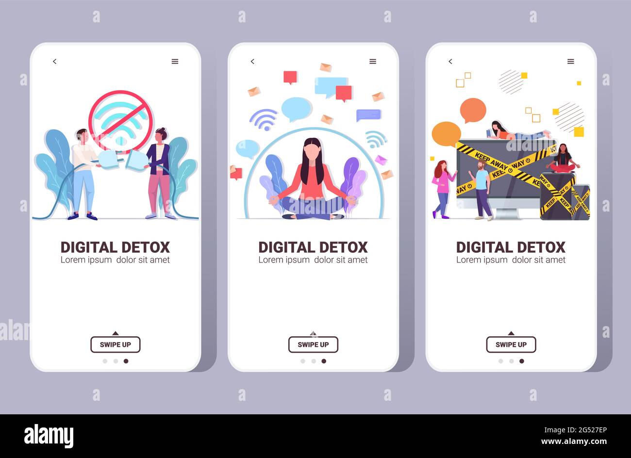 set people spending time without devices digital detox concept women ...