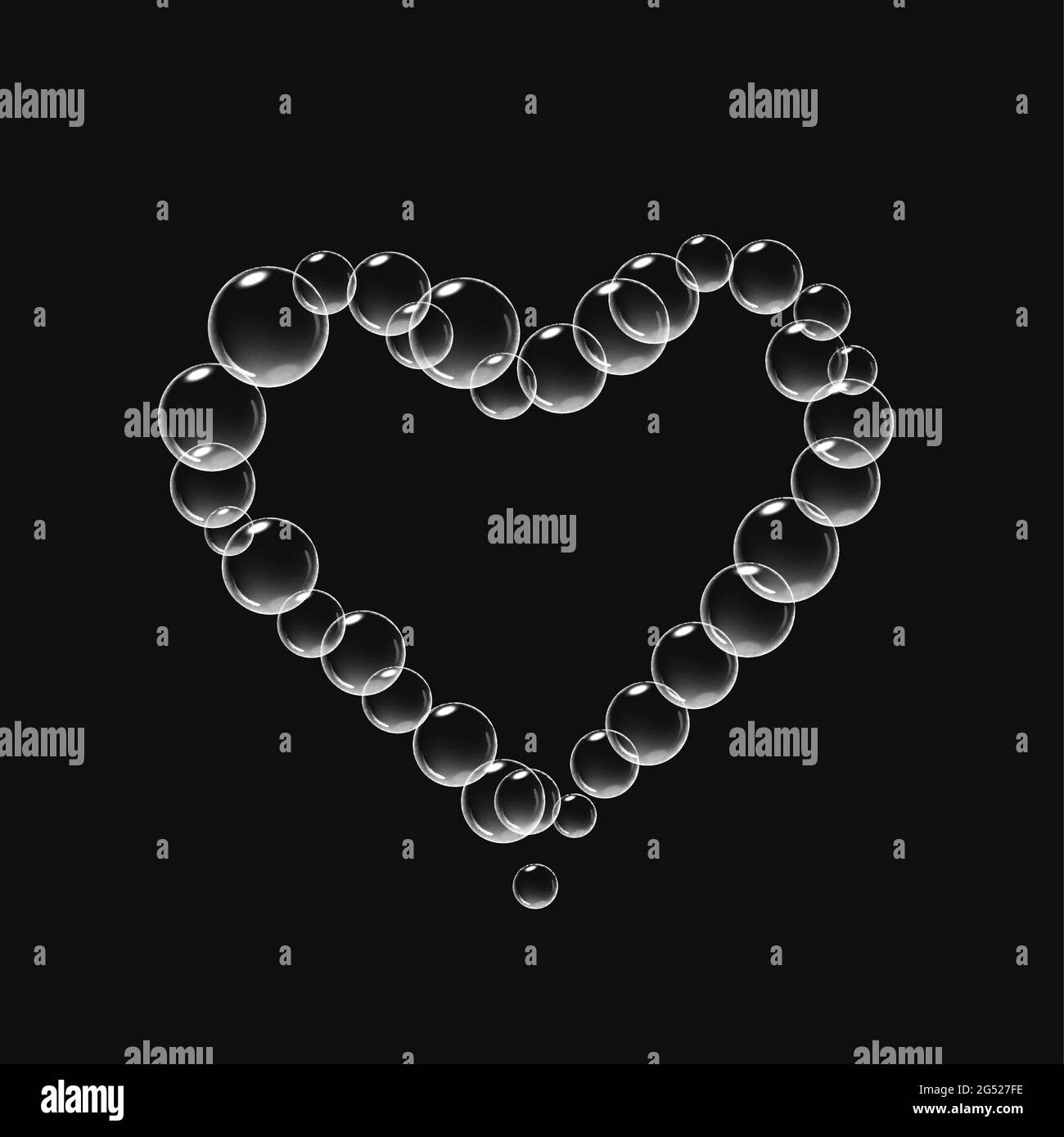 Realistic soap foam with bubbles shaped as heart. Valentine day symbol ...