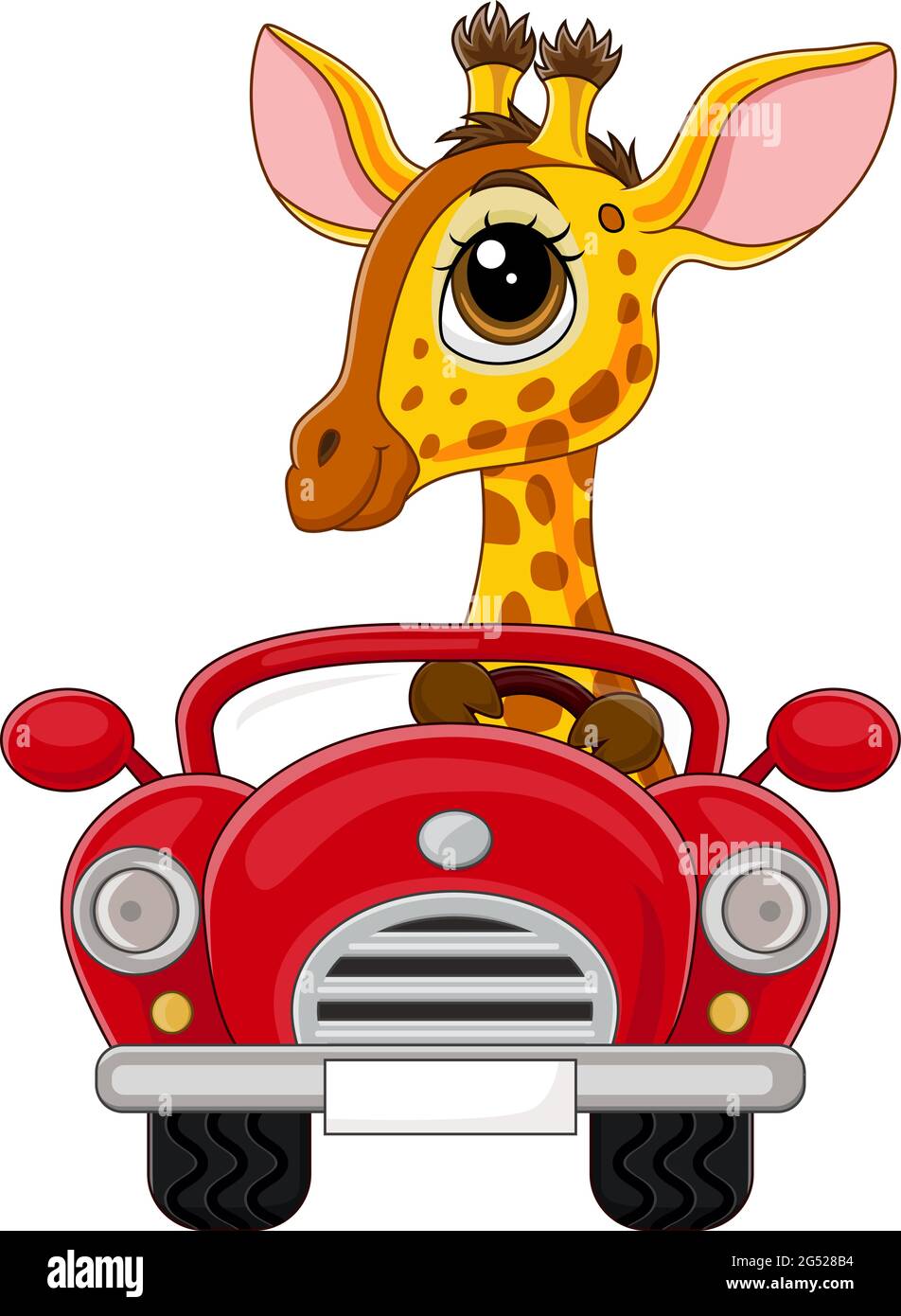 Cartoon baby giraffe driving red car Stock Vector Image & Art - Alamy