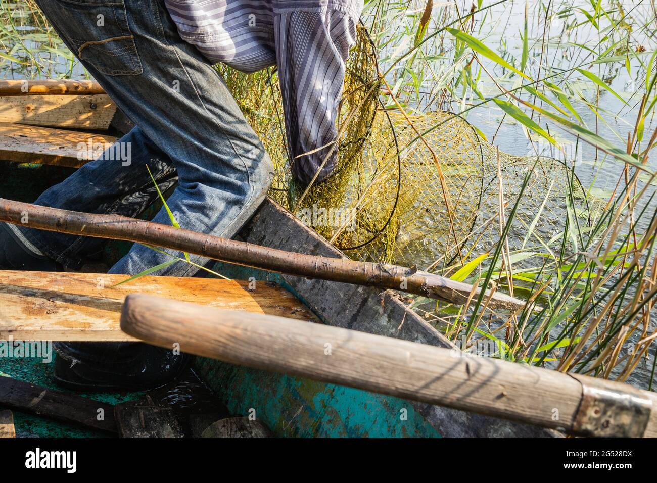 Fisherman checking the fish trap Stock Photo - Alamy