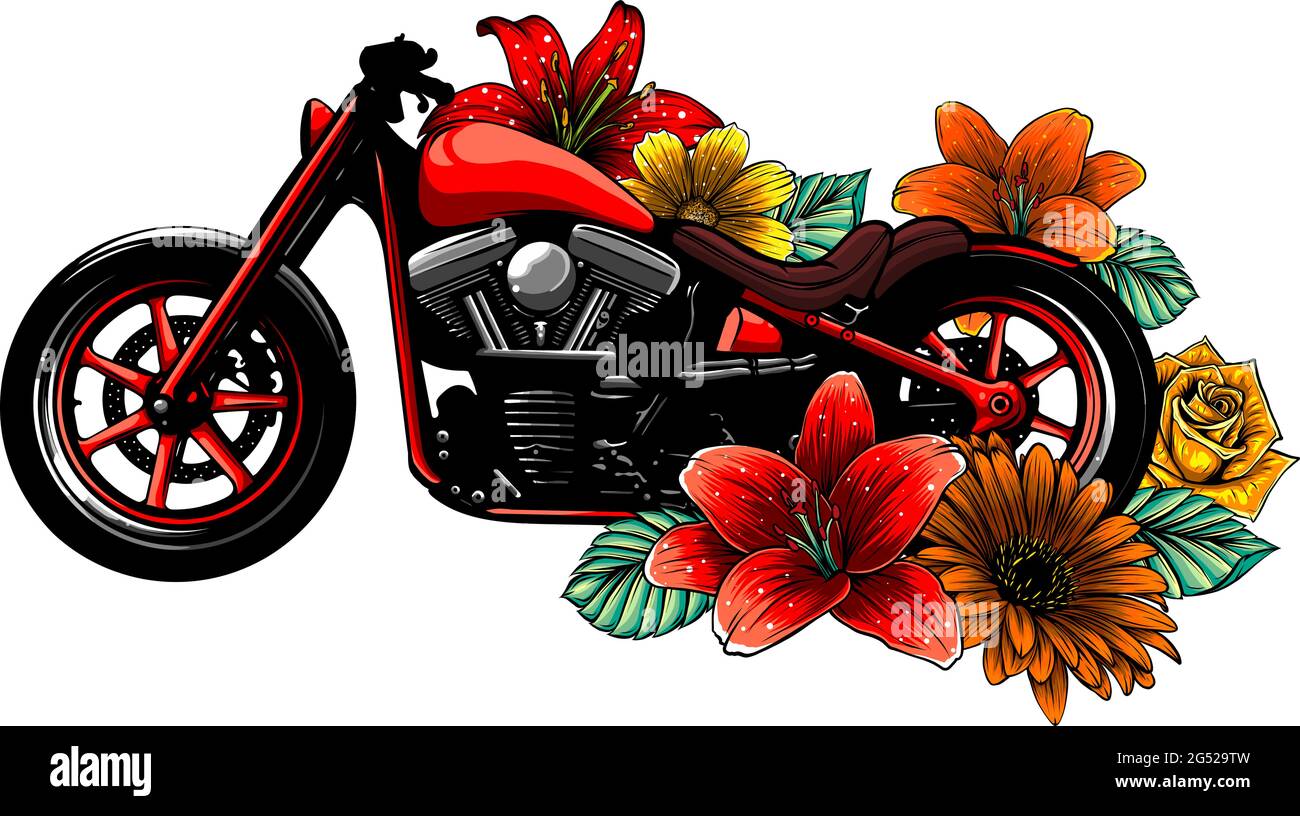 vector illustration of motorcycle bike with flower Stock Vector Image ...