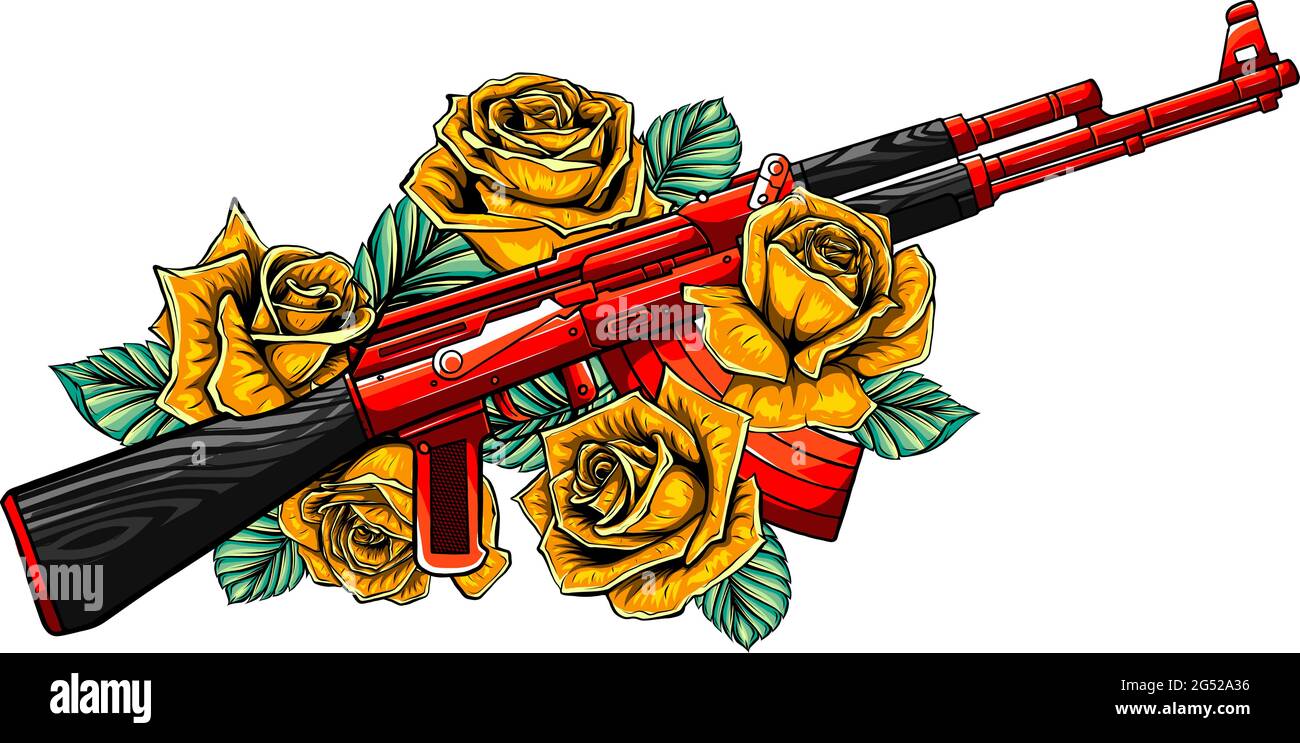 Vector Illustration of rifle with roses design Stock Vector Image & Art ...