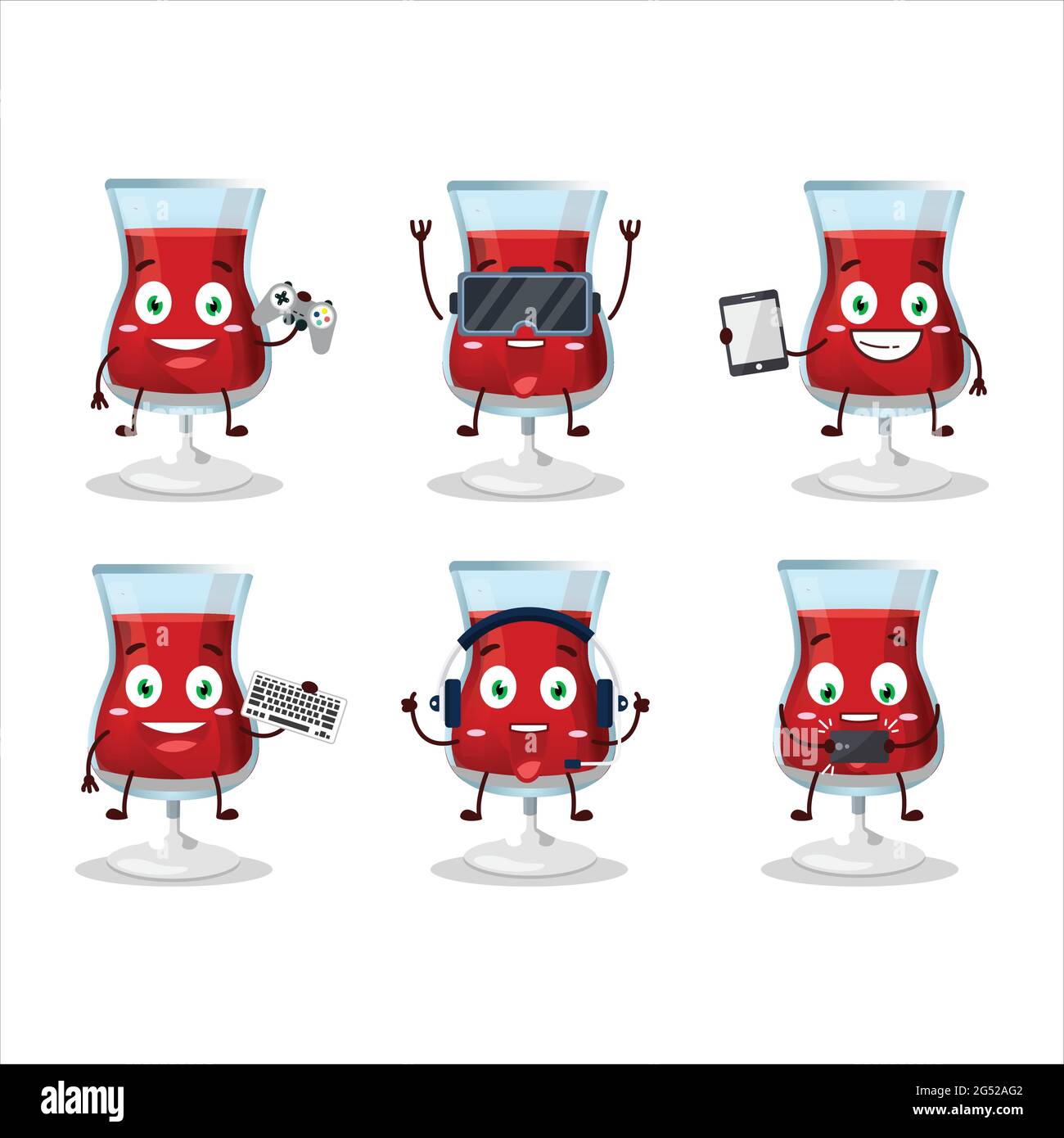 Red wine cartoon character are playing games with various cute ...