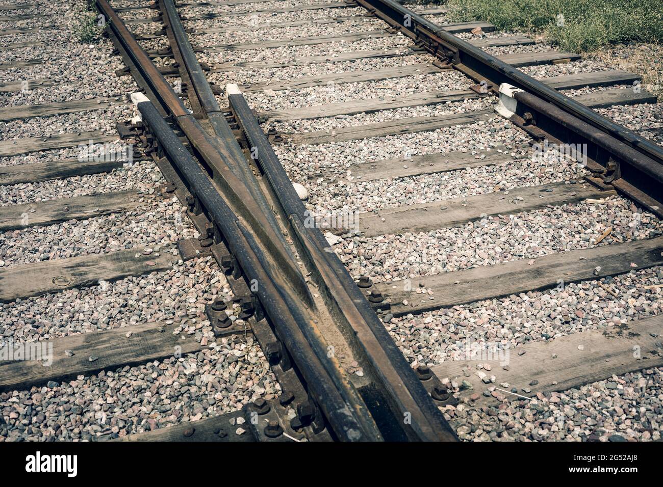 Railroad switch or turnout close up view Stock Photo - Alamy