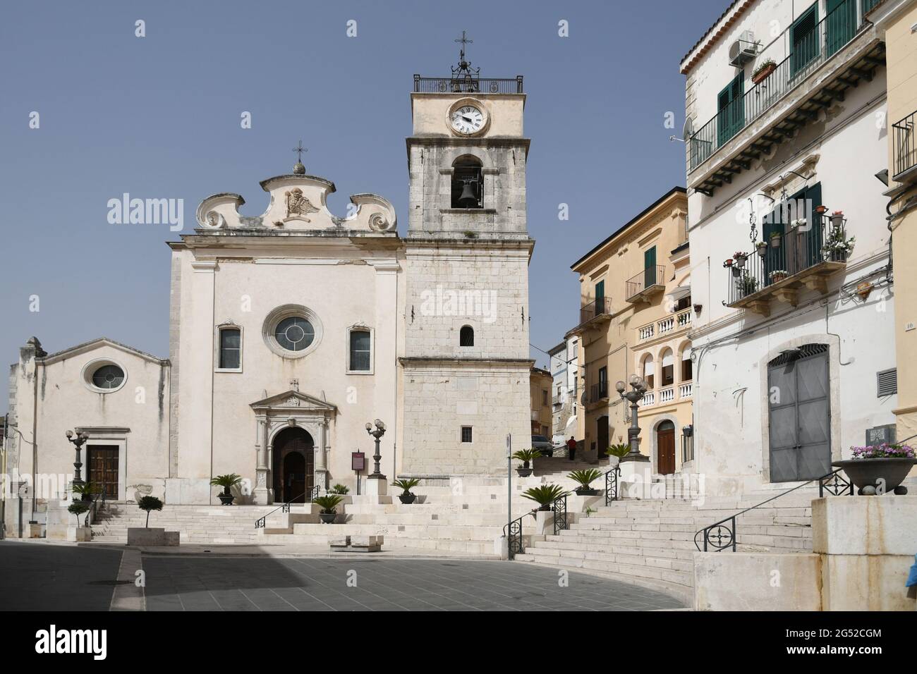Candela, 23 June 2021. The square and the cathedral of a mediterranean ...
