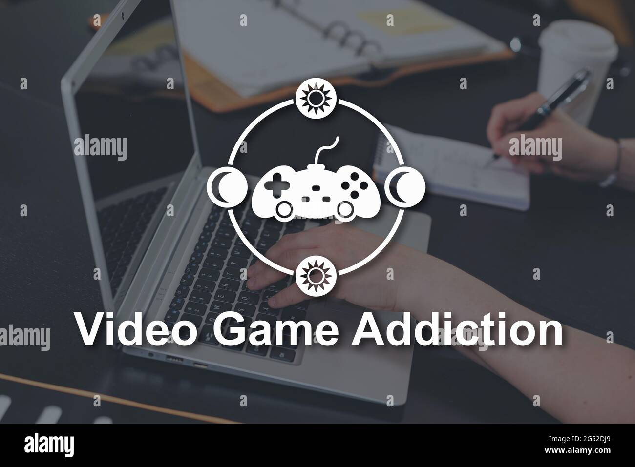 Video game addiction concept illustrated by a picture on background ...