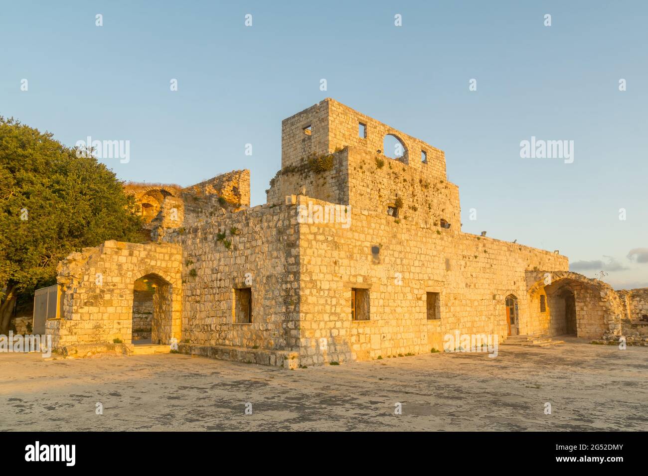 Sunset view of the Crusader and Later Ottoman fortress of Yehiam, now a ...