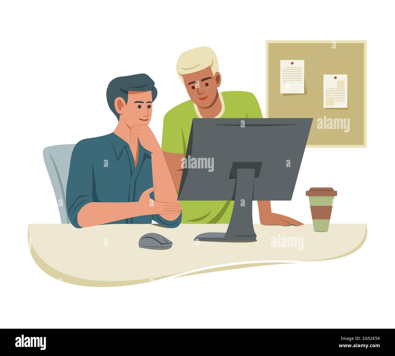 The Worker Men Look at Computer in Office for Collaboration Stock ...