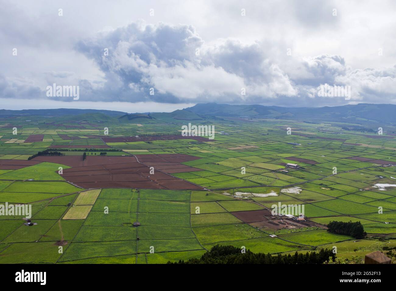 Top view of farm fields in the Terceira island in Azores, Portugal ...