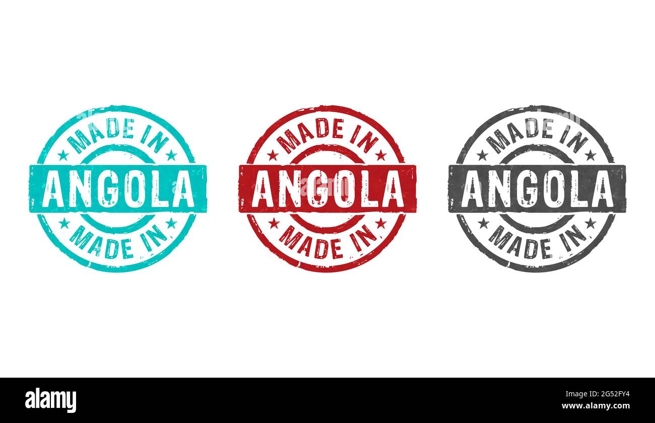 Made in Angola stamp icons in few color versions. Factory ...
