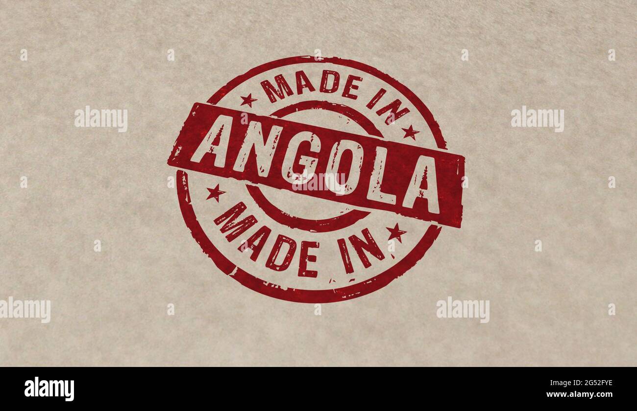 Made in Angola stamp icons in few color versions. Factory ...
