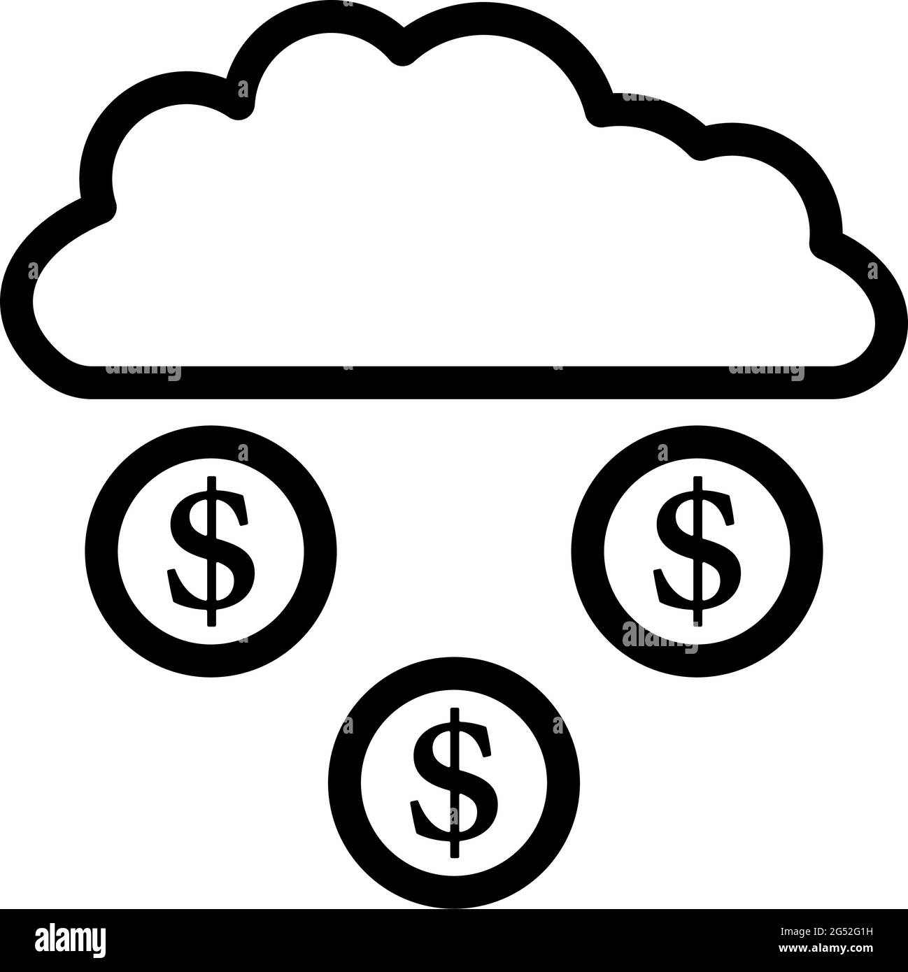 Coins Falling From Cloud Icon. Bold outline design with editable stroke ...